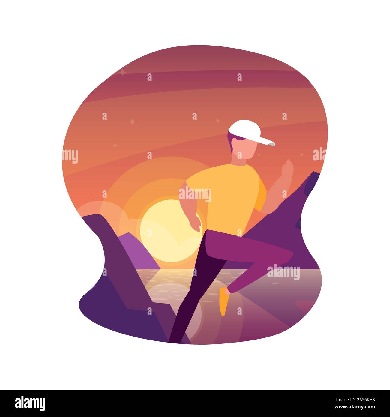 man outdoors exercising with background landscape vector illustration ...