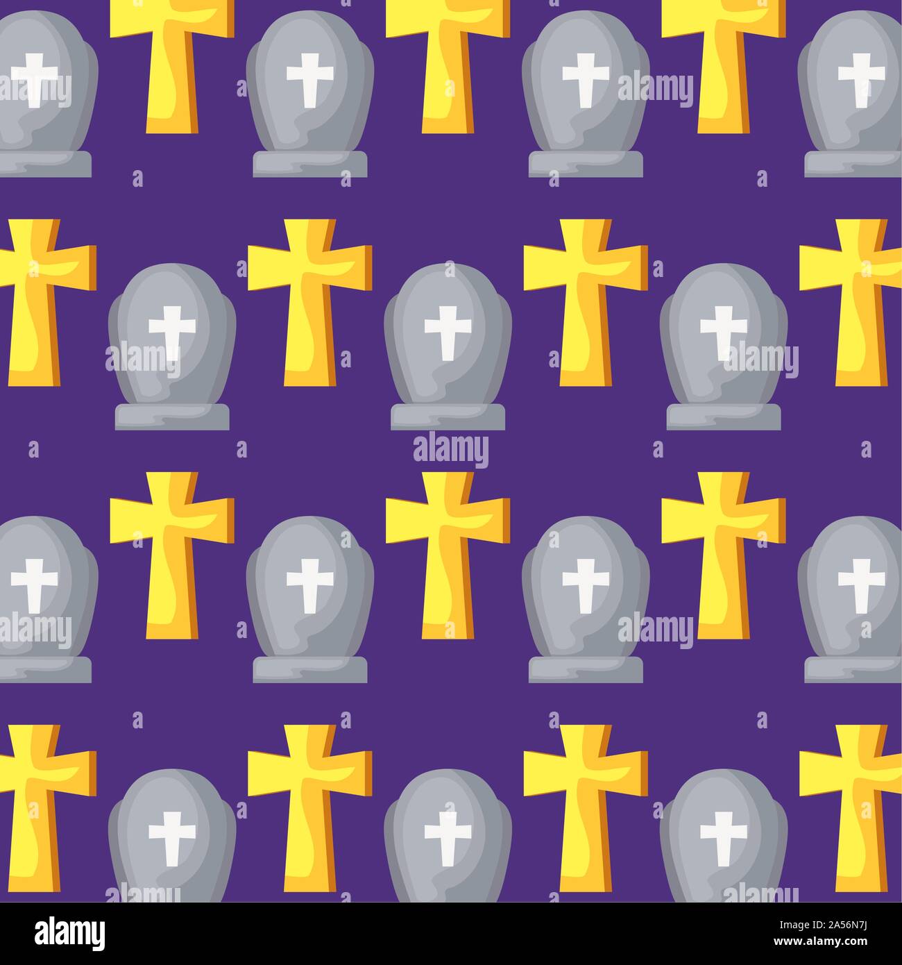 pattern of graveyard tombstone and christian cross vector illustration ...