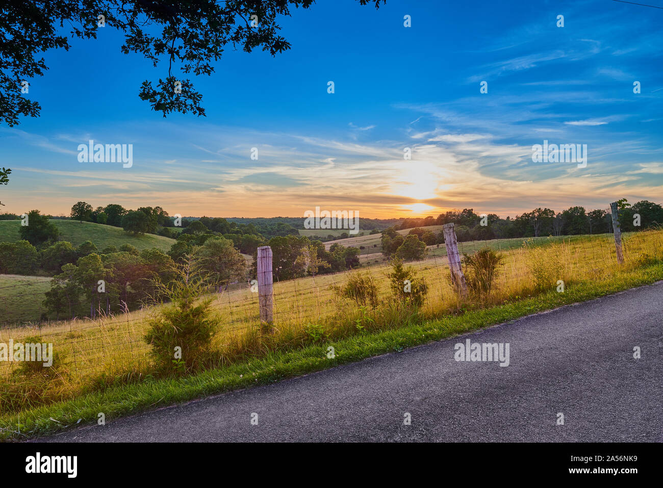 Sunset with Country Road, Harrison Co. KY Stock Photo - Alamy