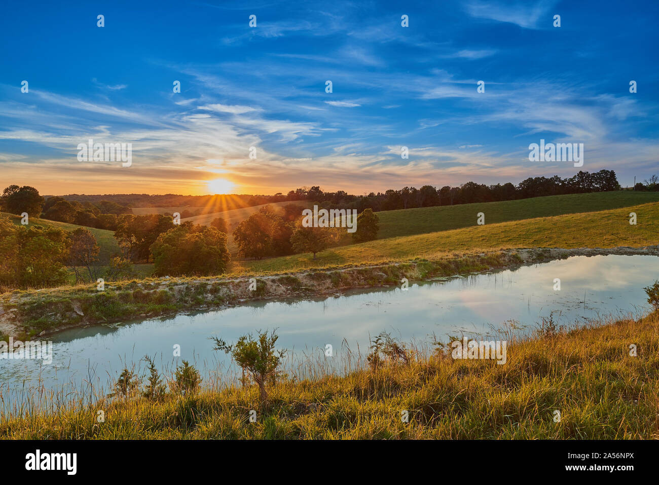 Sunset with Pond, Harrison Co. KY Stock Photo - Alamy
