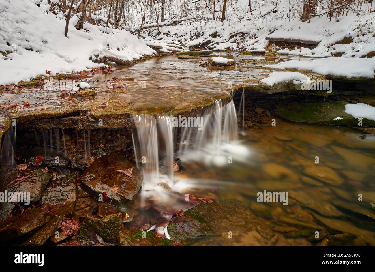 Small Waterfall in a Snow Scene Stock Photo - Alamy