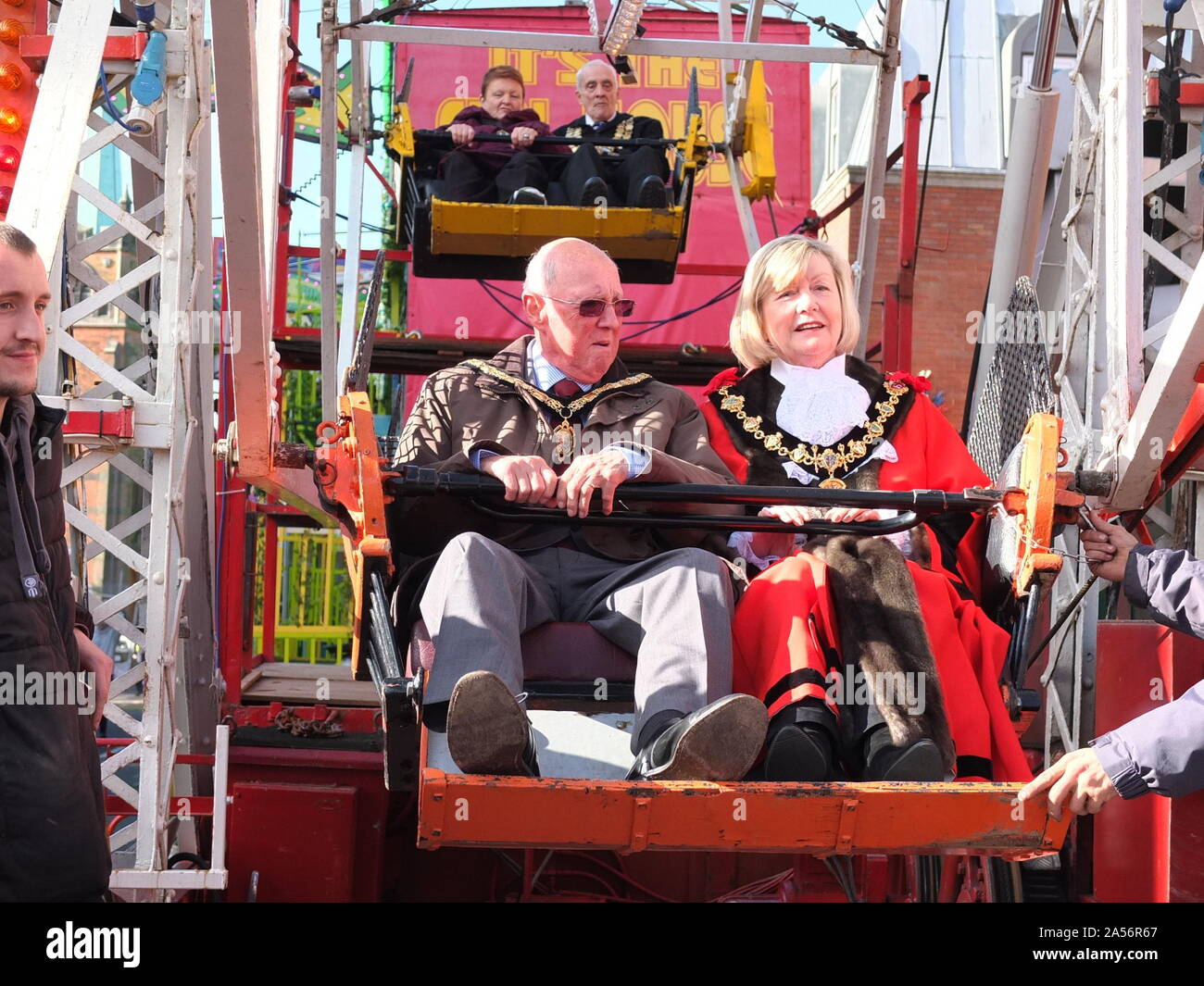 Mayor of Ilkeston Sue Beardsley rides the big wheel at Ilkeston Charter ...
