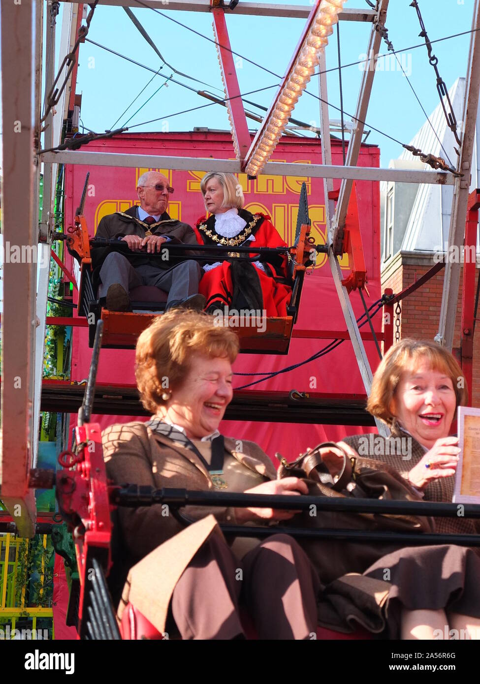 Civic dignitaries ride the big wheel at the 2019 opening of Ilkeston ...