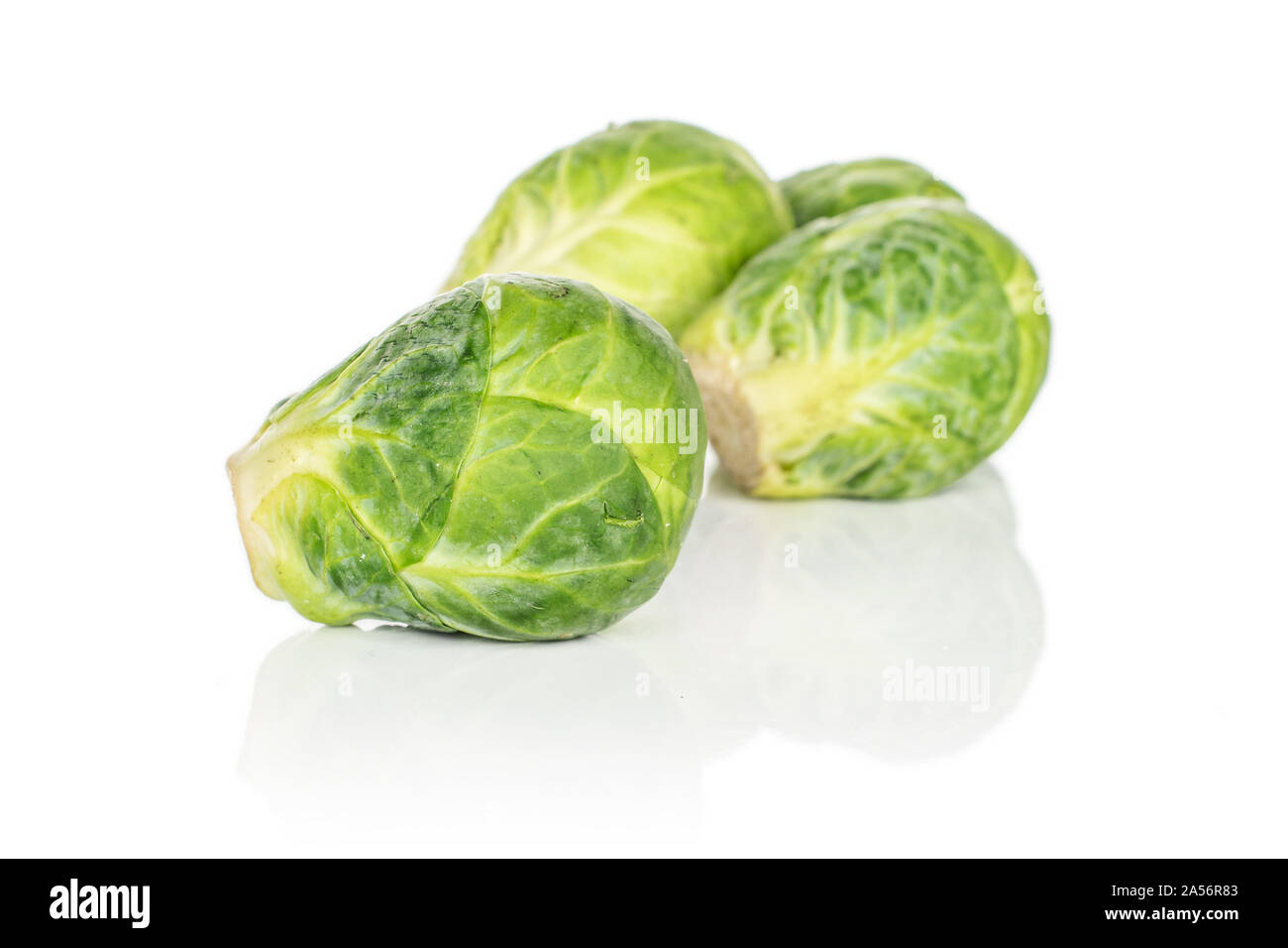 Group of four whole fresh green brussels sprout isolated on white ...