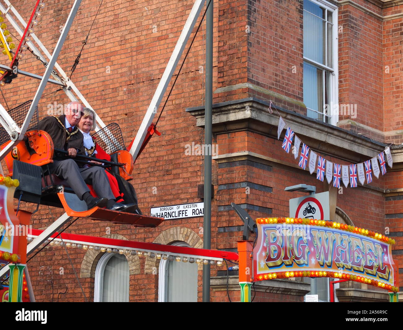 Mayor of Ilkeston Sue Beardsley rides the big wheel at Ilkeston Charter ...