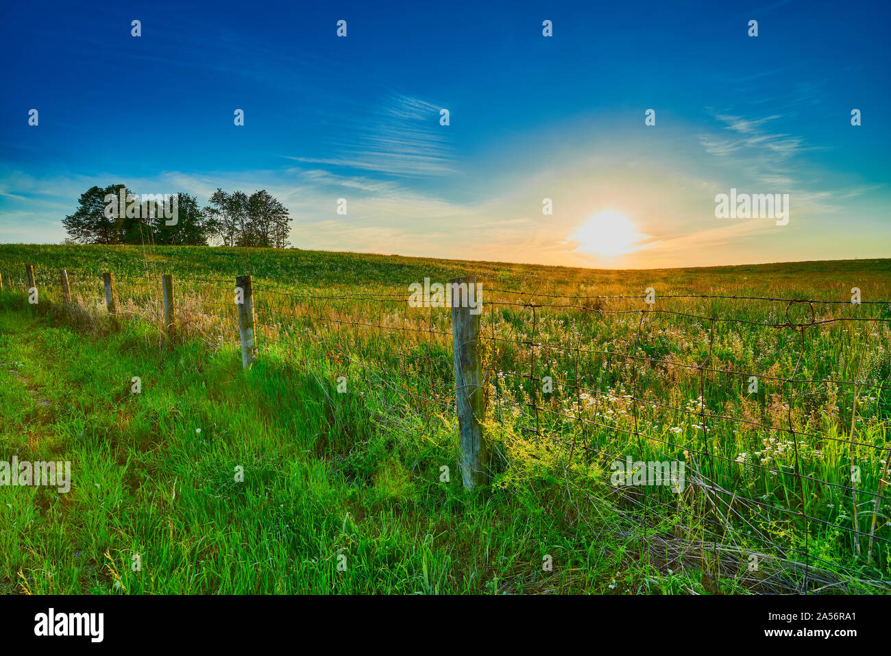 Beautiful sunset over field hay hi-res stock photography and images - Alamy