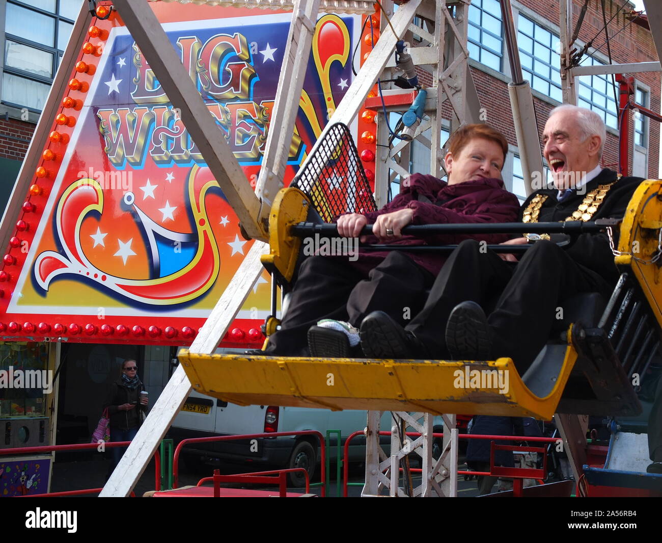 Civic dignitaries ride the big wheel at the 2019 opening of Ilkeston ...