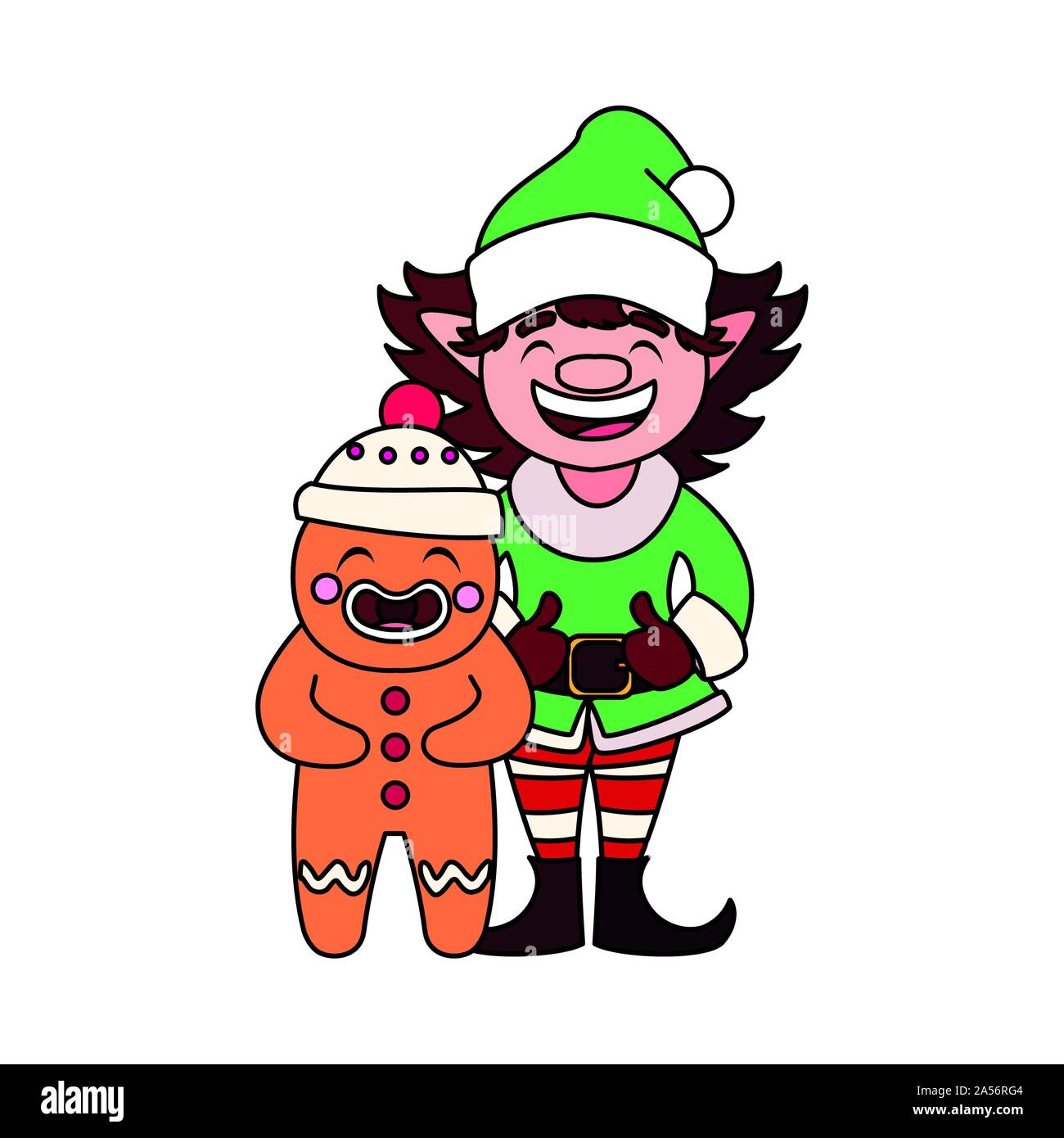 gingerbread man and elf with hat in white background vector ...