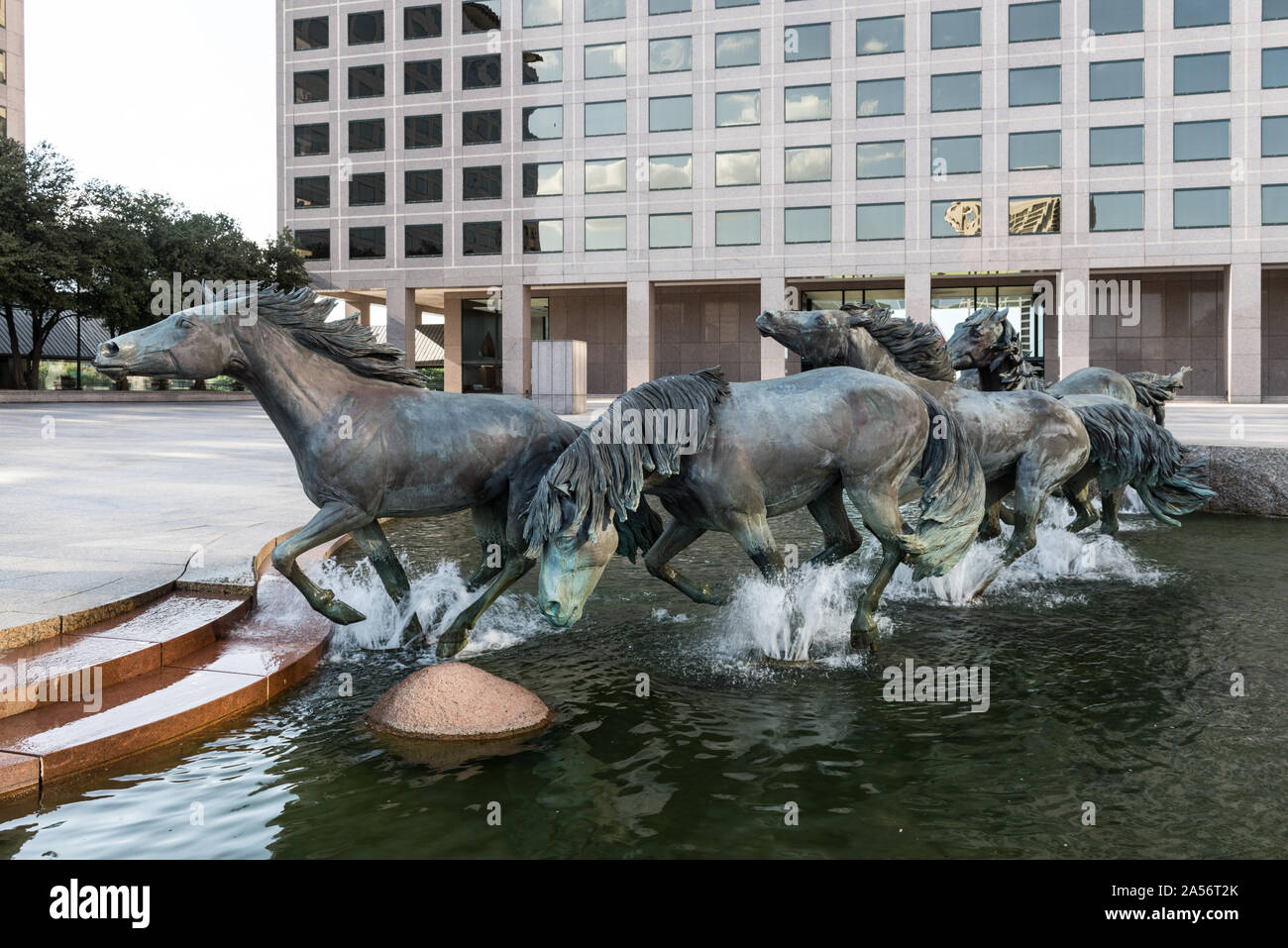 View of the Mustangs of Las Colinas sculpture in the upscale Las ...