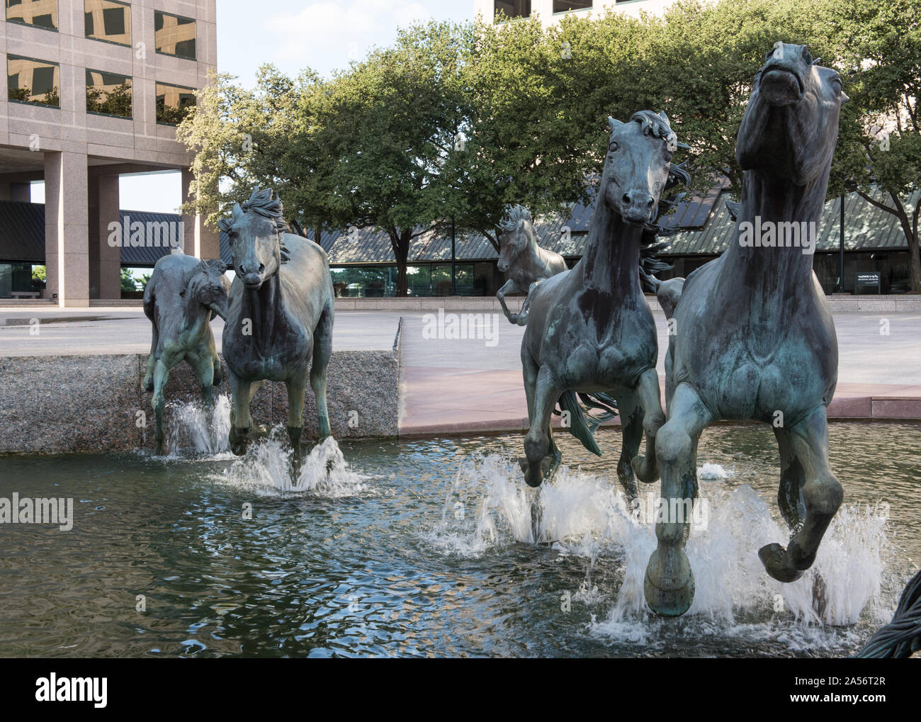 View of the Mustangs of Las Colinas sculpture in the upscale Las ...