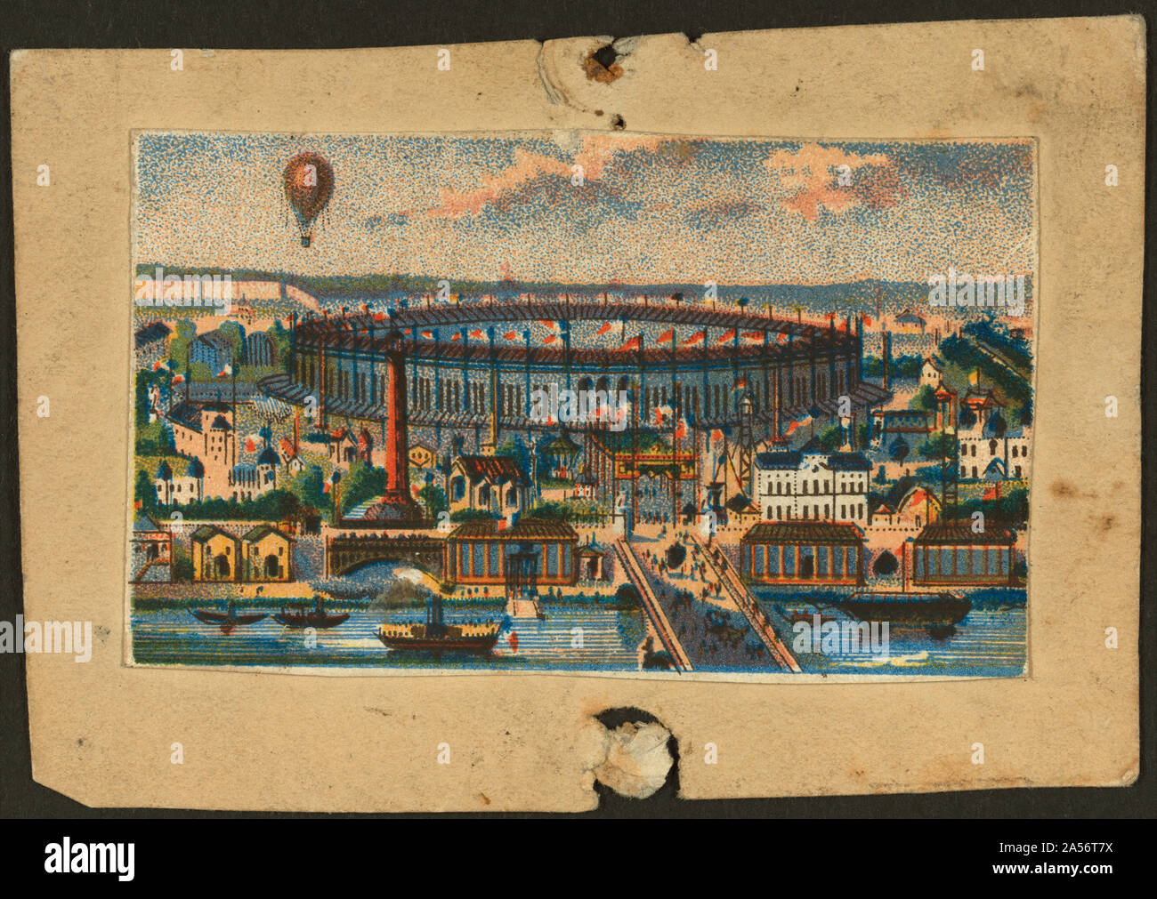 View of the Paris Exposition of 1867 showing waterfront, main exhibit ...