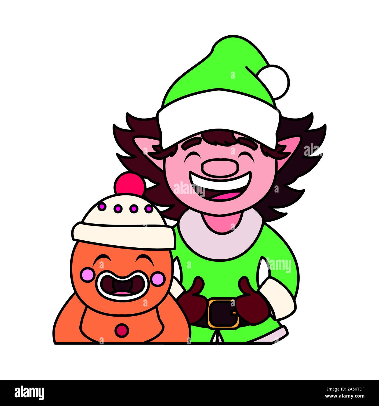 gingerbread man and elf with hat in white background vector ...