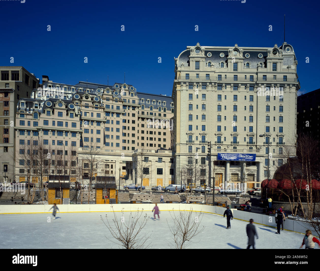 View of the Willard Hotel from Pershing Park's skating rink, Washington ...