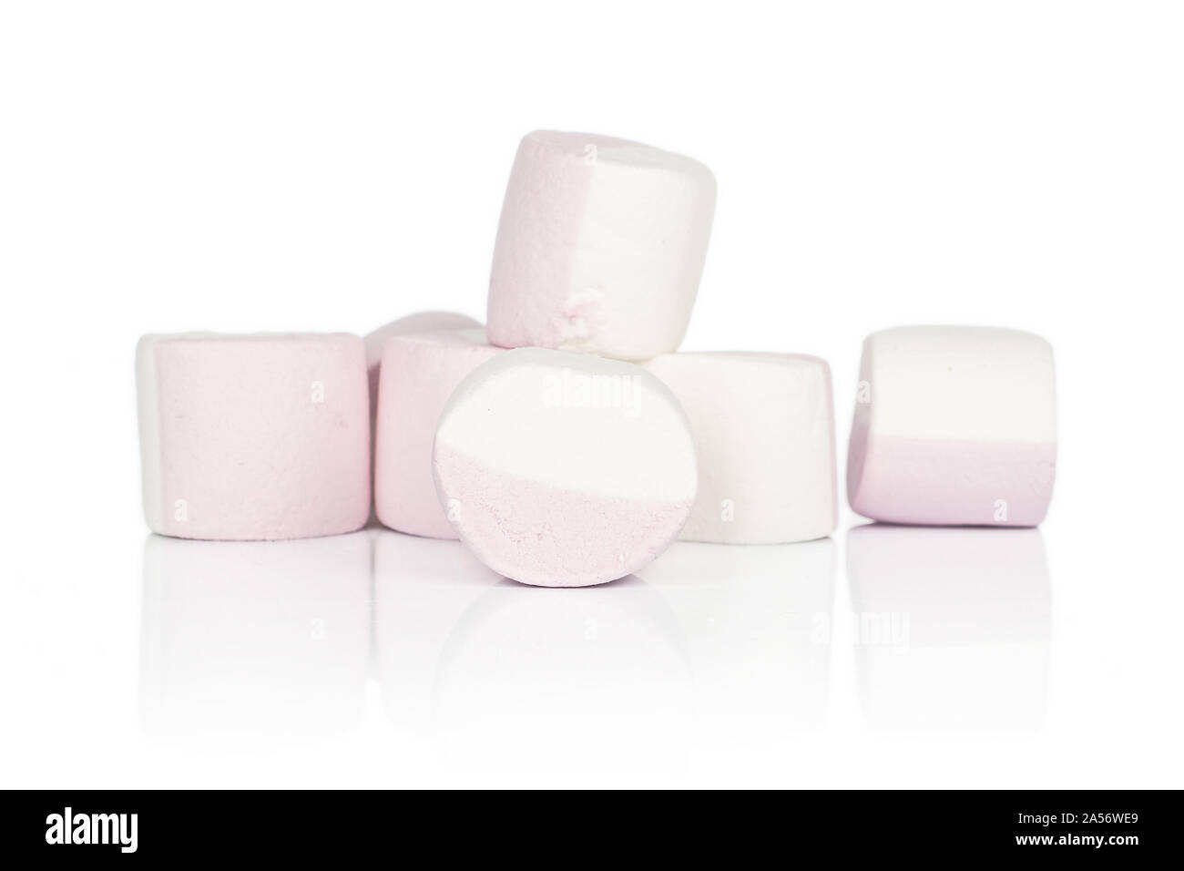Group of six whole sweet pastel marshmallow isolated on white ...