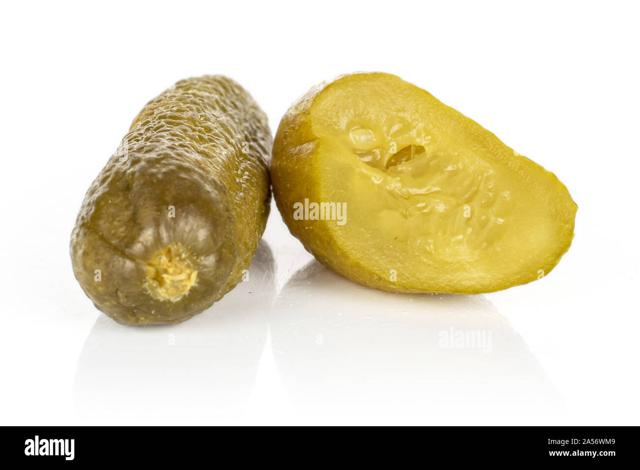 Group of one whole one piece of sour green pickle isolated on white ...