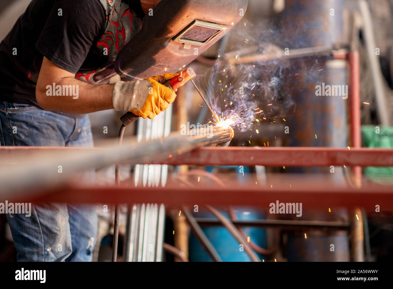Industrial welder welding metal structure hi-res stock photography and ...