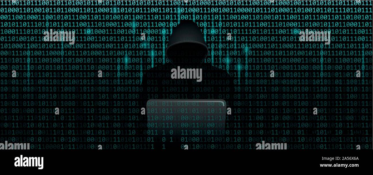 Computer Hacker In Matrix Cybercrime Concept With Binary Code Web Background Vector Illustration 3825