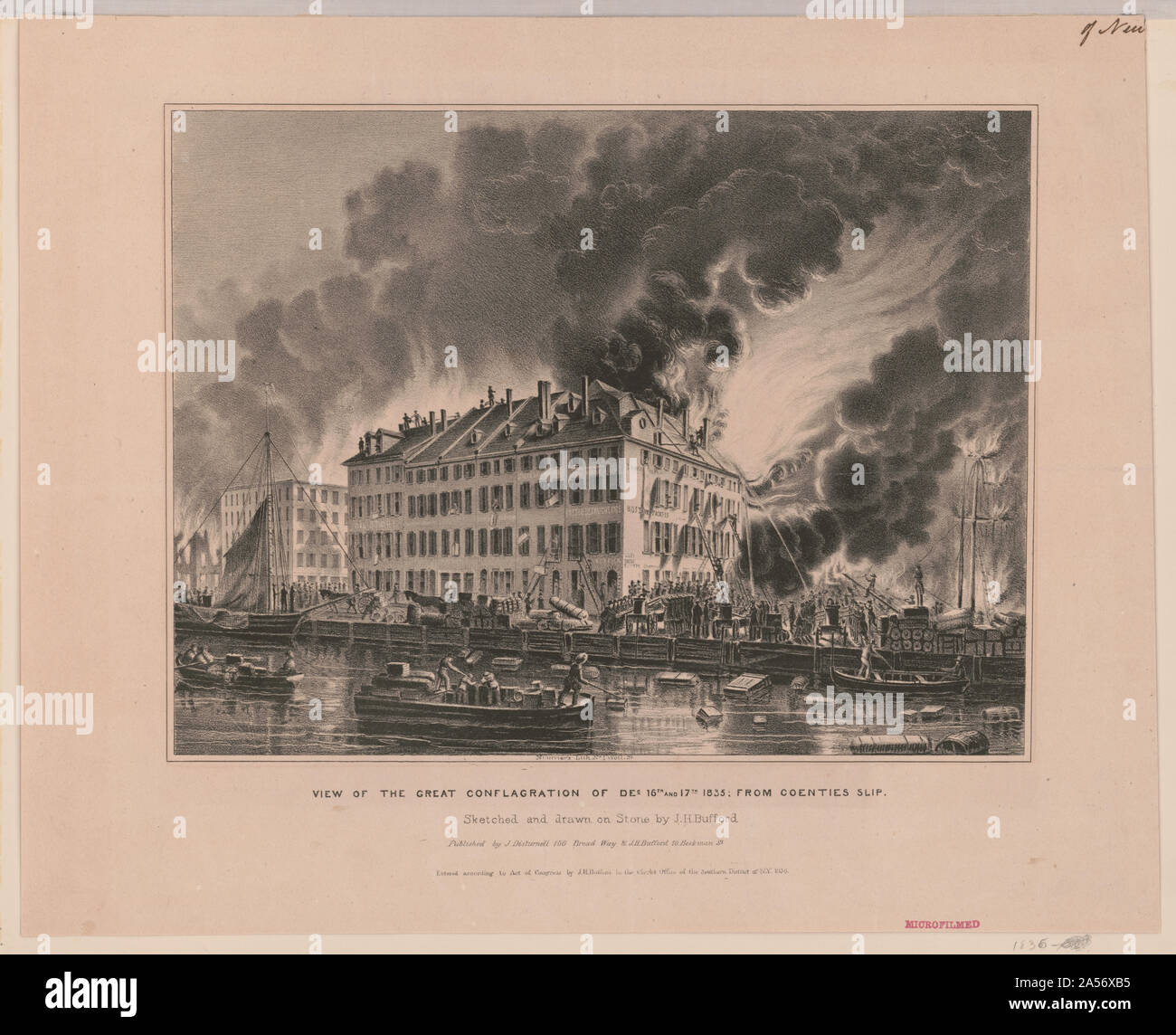 View of the great conflagration of Dec. 16th and 17th, 1835 Stock Photo ...