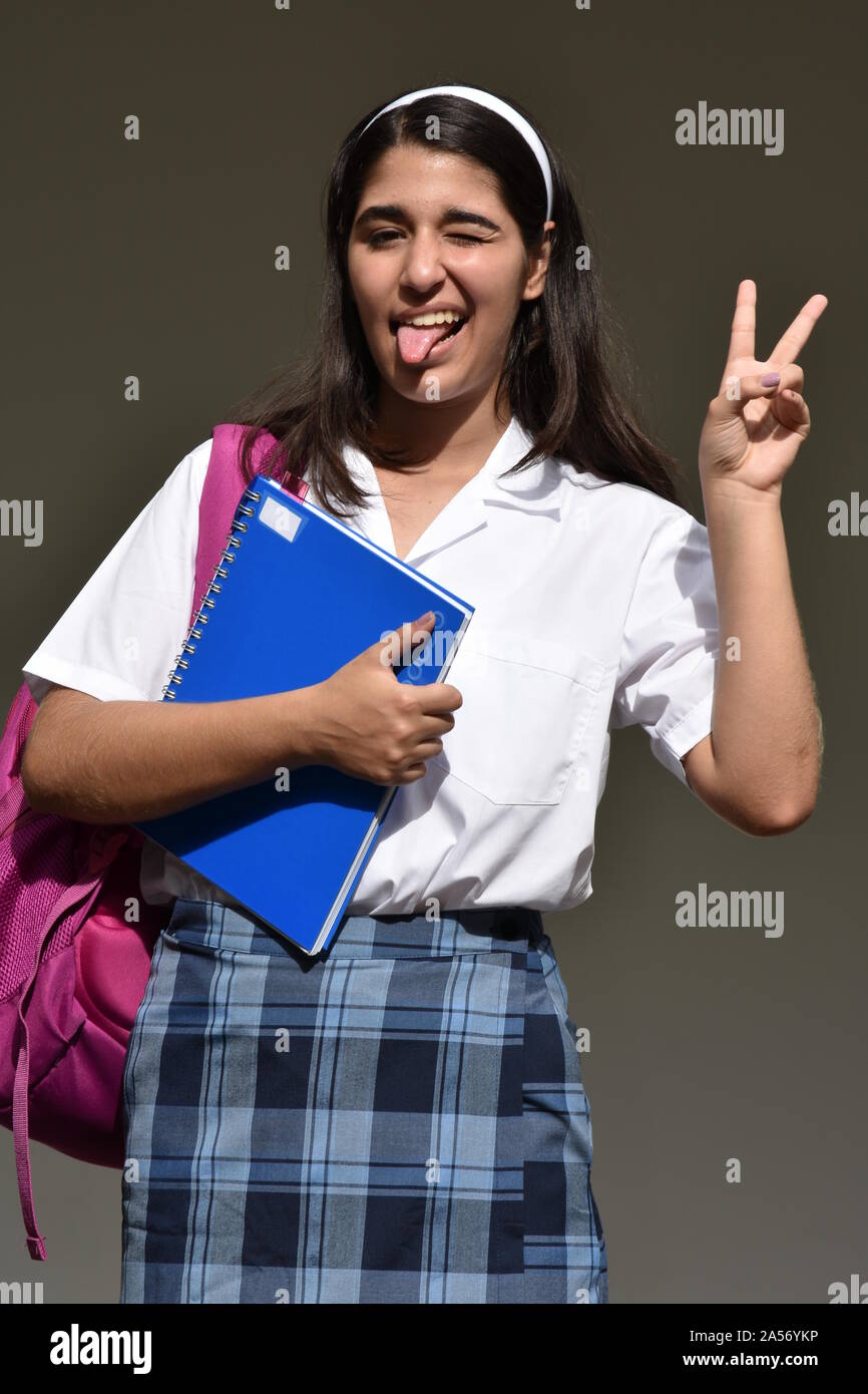 Girl Student And Peace Sign Wearing School Uniform Stock Photo - Alamy