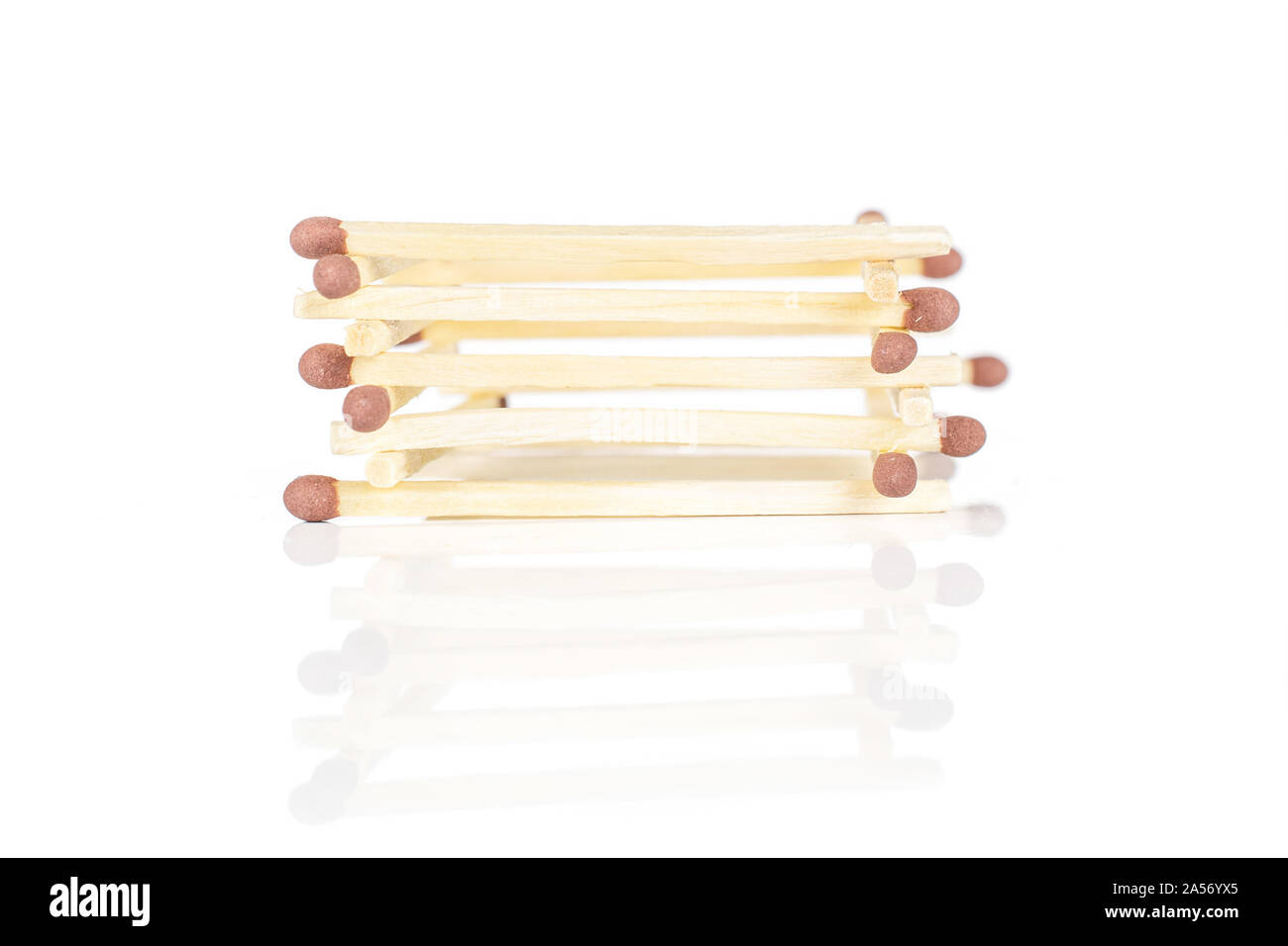 Lot of whole brown safety match tower isolated on white background ...