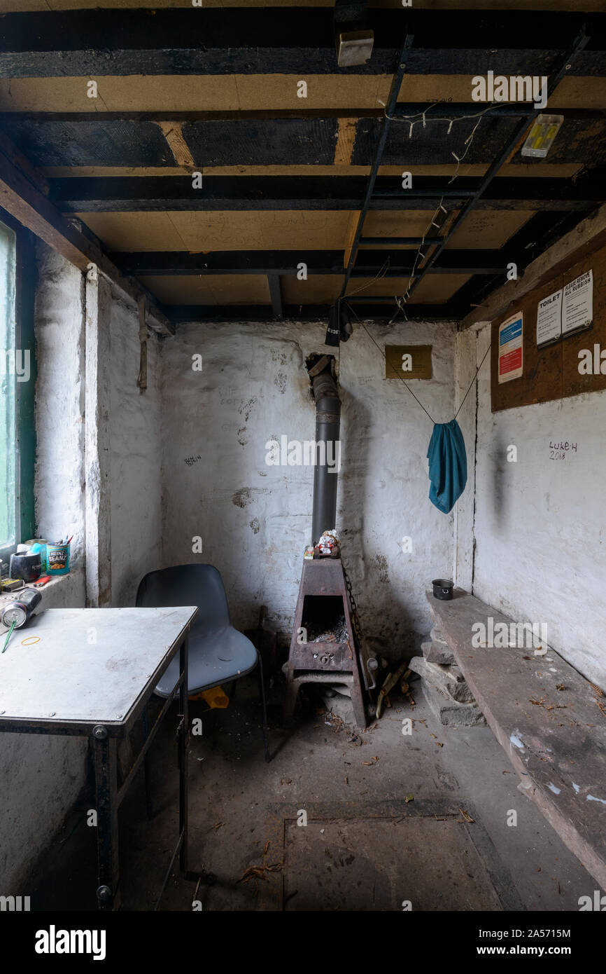 Interior of the mountain bothy at Grwyne Fawr in the Brecon Beacons ...