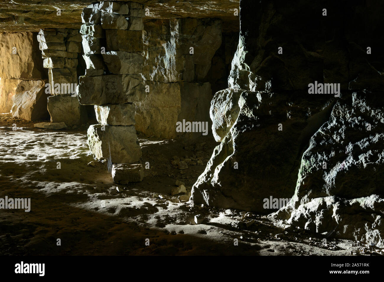 Interior of one of the caves at Winspit Quarry, Dorset Stock Photo - Alamy