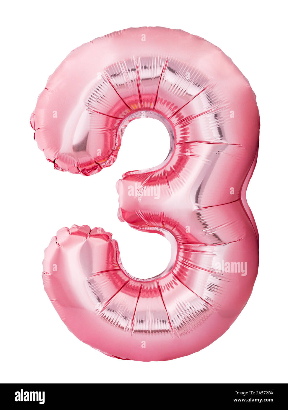 Number 3 three made of rose gold inflatable balloon isolated on white ...