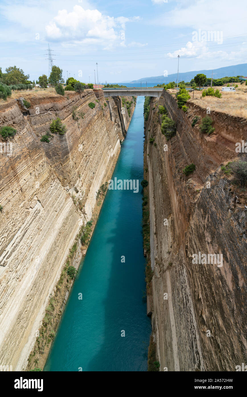 Greece Corinth July 17 2019 Corinth Canal With Its Deep Sheer Sides Connecting The Gulf Of