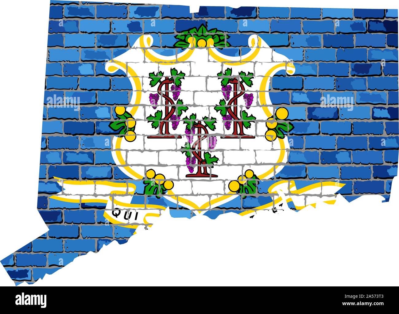 Connecticut map on a brick wall - Illustration, The state of ...