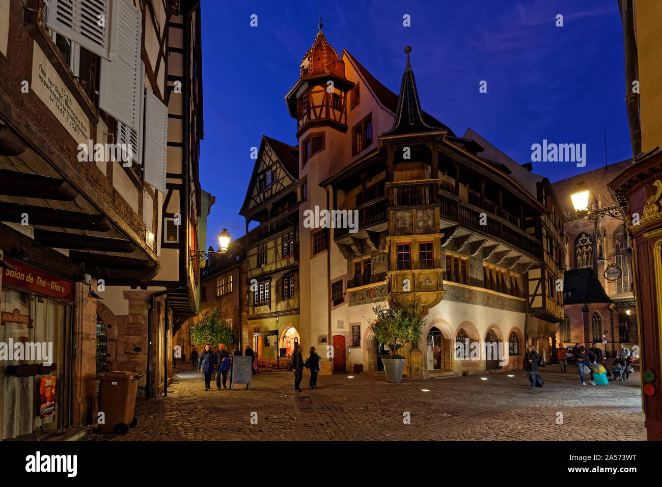 COLMAR, FRANCE, October 11, 2019 : The Pfister House at night. It is ...