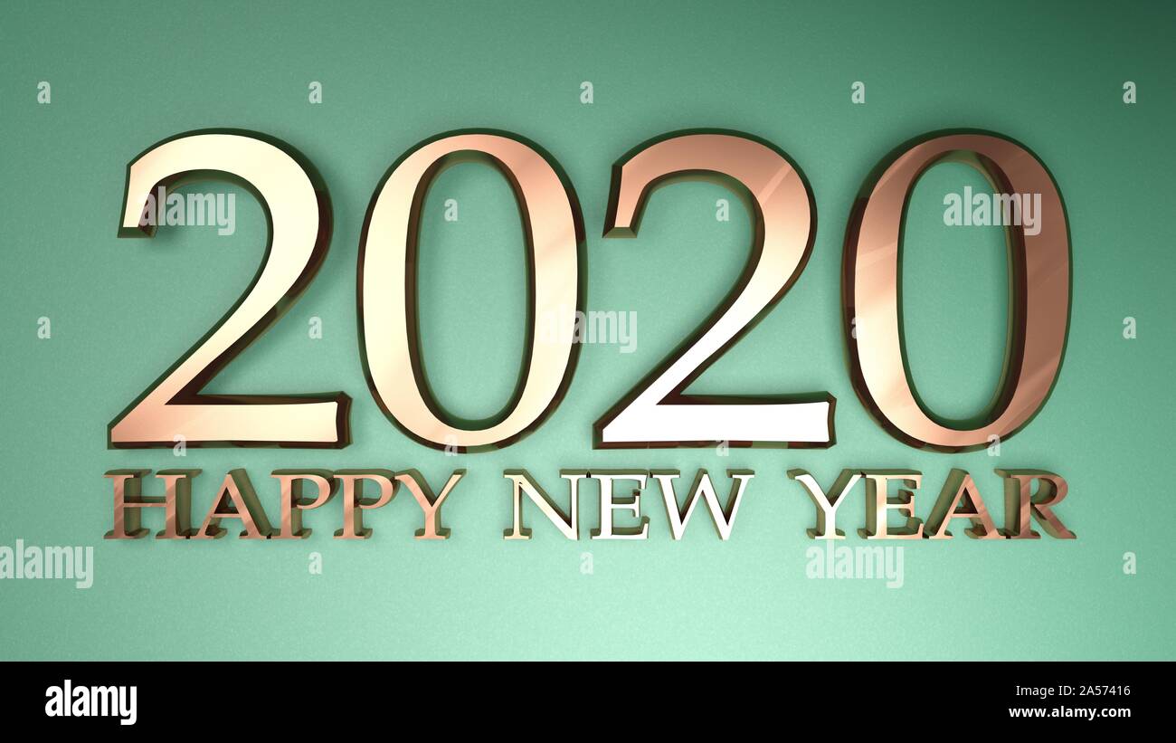 2020 copper write on metallic green background - 3D rendering ...