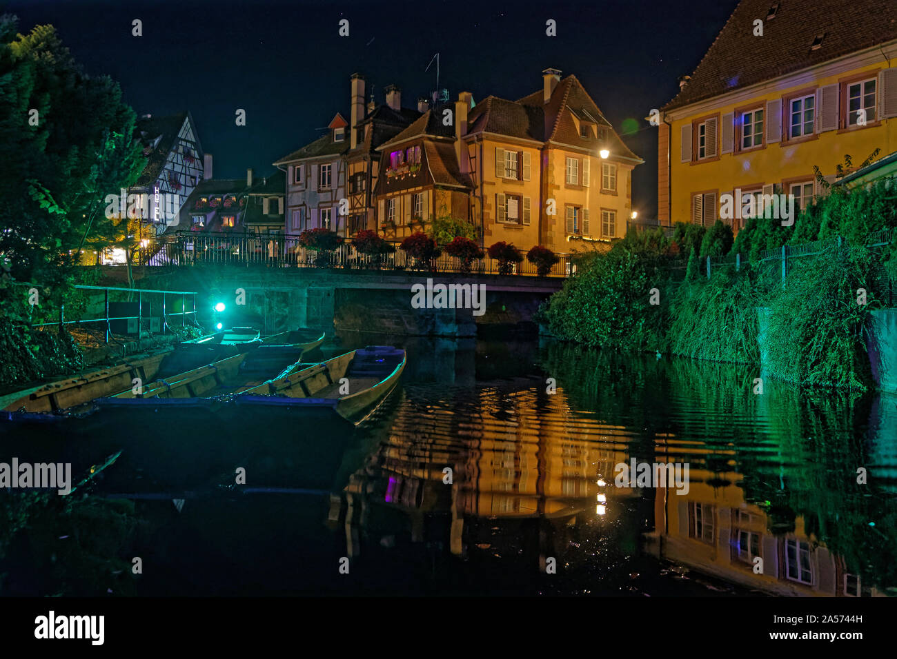 COLMAR, FRANCE, October 11, 2019 : Little Venice of Colmar at night ...