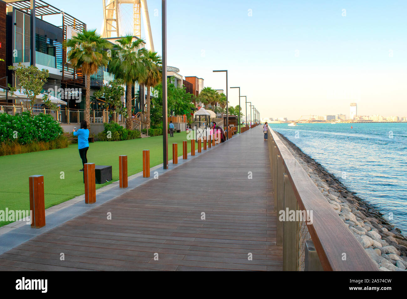 Dubai/UAE - October 17, 2019: Bluewaters island promenade during sunset ...