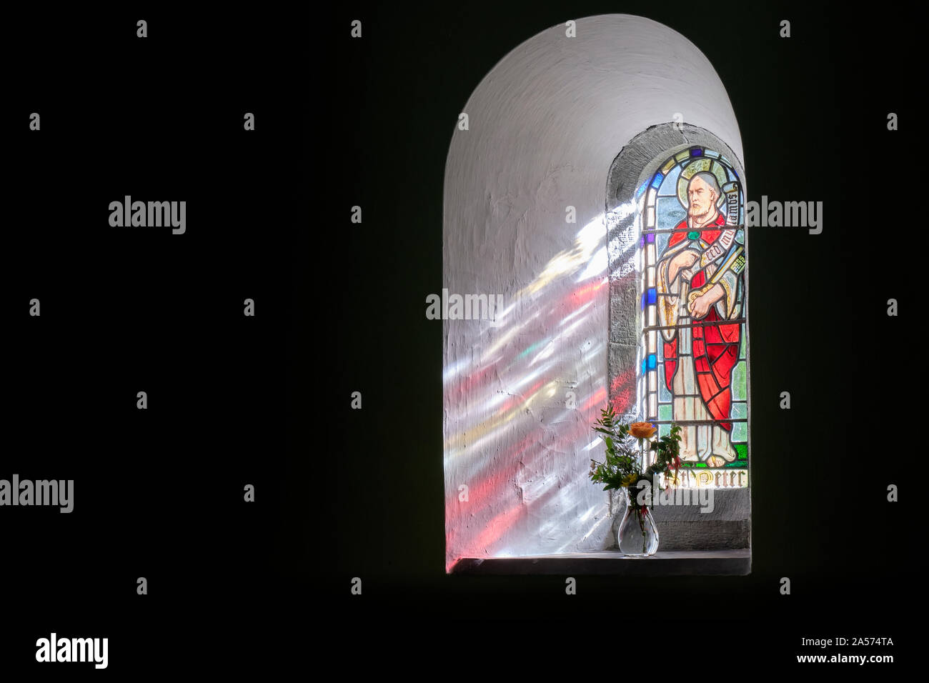 Stained glass window inside Wythburn Church, Thirlmere, Lake District ...