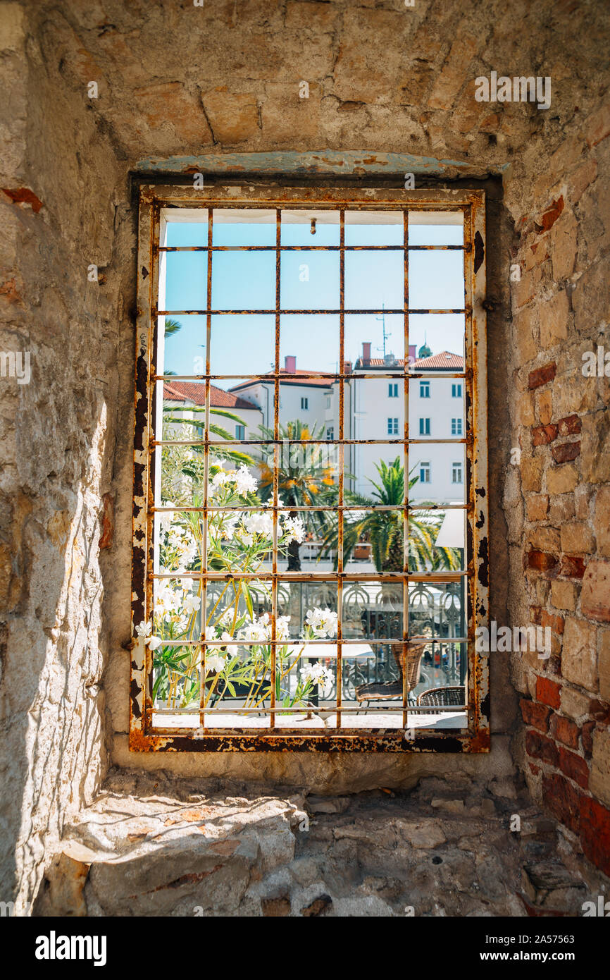 Riva street view through fortress window in Split, Croatia Stock Photo ...