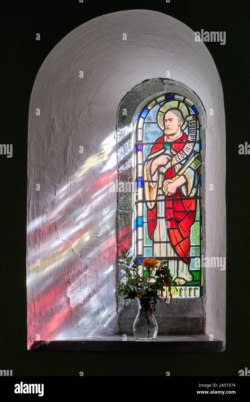Stained glass window inside Wythburn Church, Thirlmere, Lake District ...