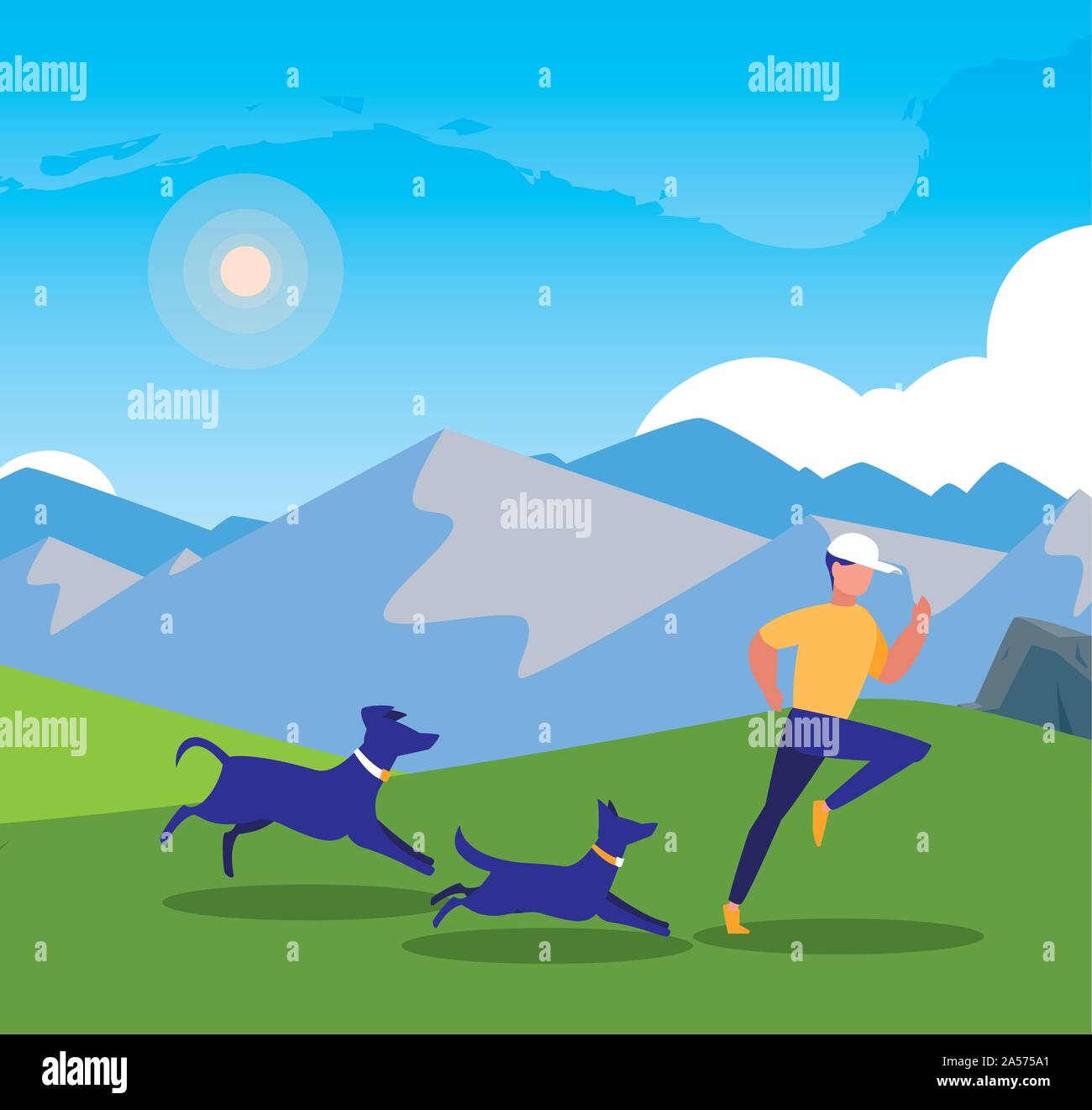 man outdoors exercising with background landscape vector illustration ...