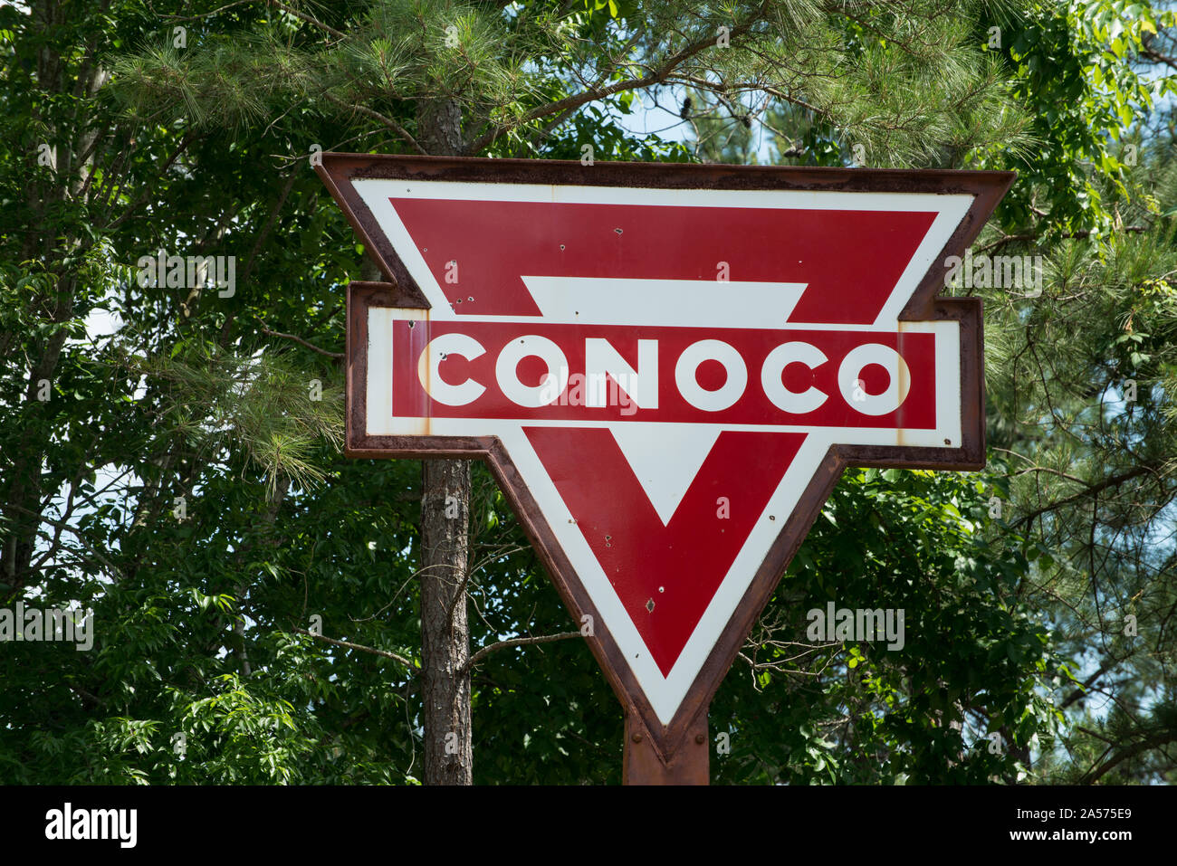 Vintage Conoco gas station sign along a road in East Texas Stock Photo ...