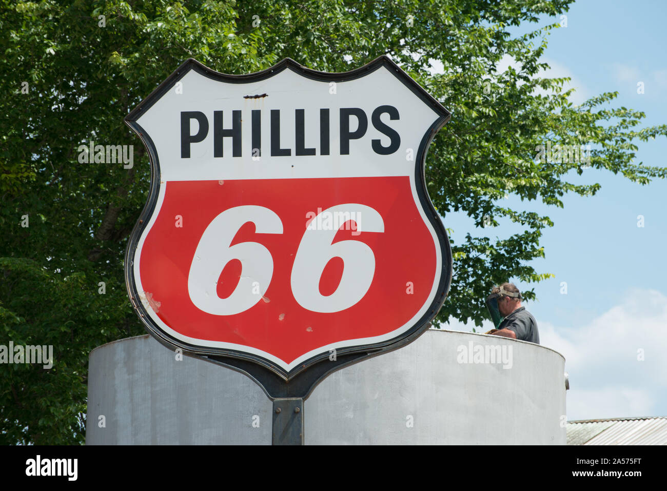 Vintage Phillips 66 gas station sign along a road in East Texas Stock ...