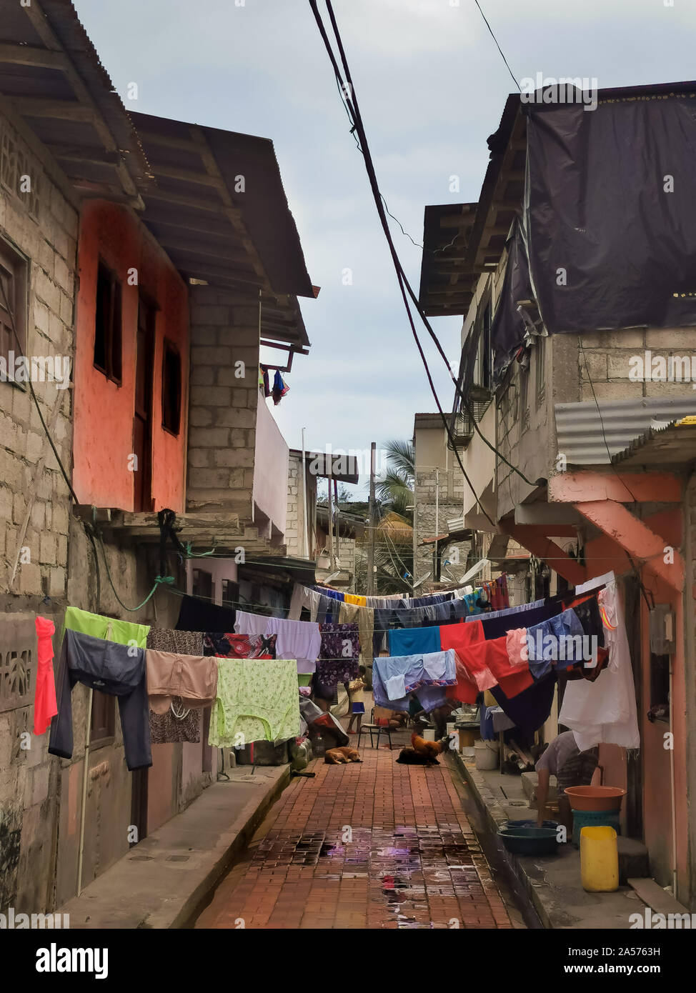 Sua, Ecuador, October 03, 2019: Slums streets in the town of Sua beach ...