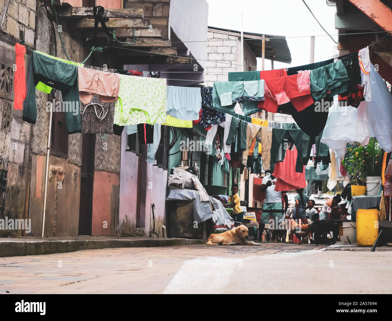 Sua, Ecuador, October 03, 2019: Slums streets in the town of Sua beach ...
