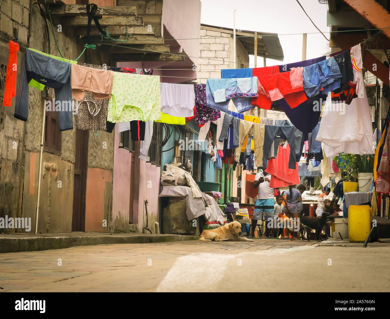 Sua, Ecuador, October 03, 2019: Slums streets in the town of Sua beach ...