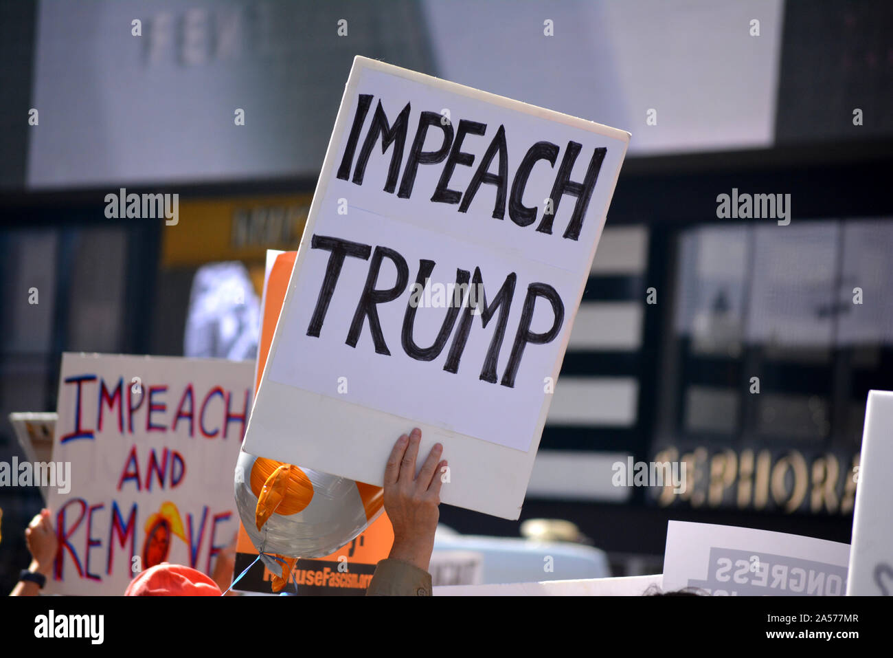 Rally for the impeachment of President Trump in Times Square, New York ...