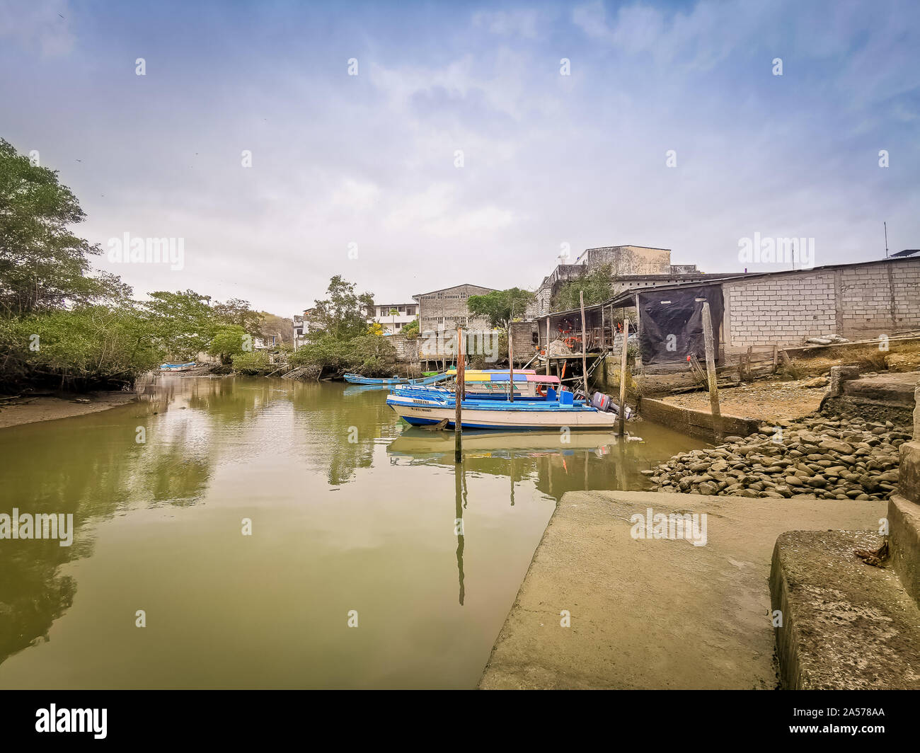 Sua, Ecuador, October 03, 2019: Fishing Boats in the river of the town ...