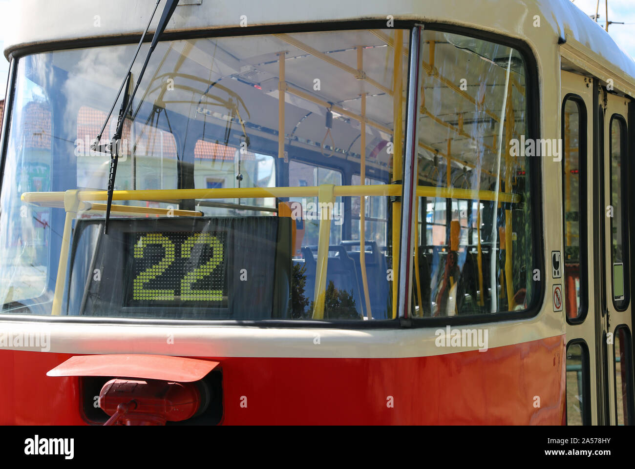 Electrical tram with Number 22 i at bus stop Stock Photo - Alamy