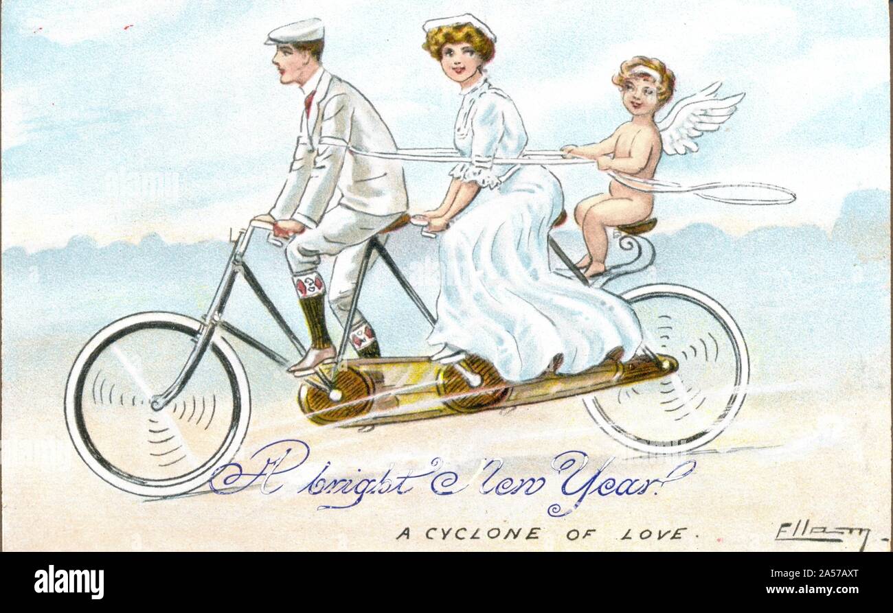 A Cyclone of Love greetings postcard by artist Ellam circa 1905 Stock ...