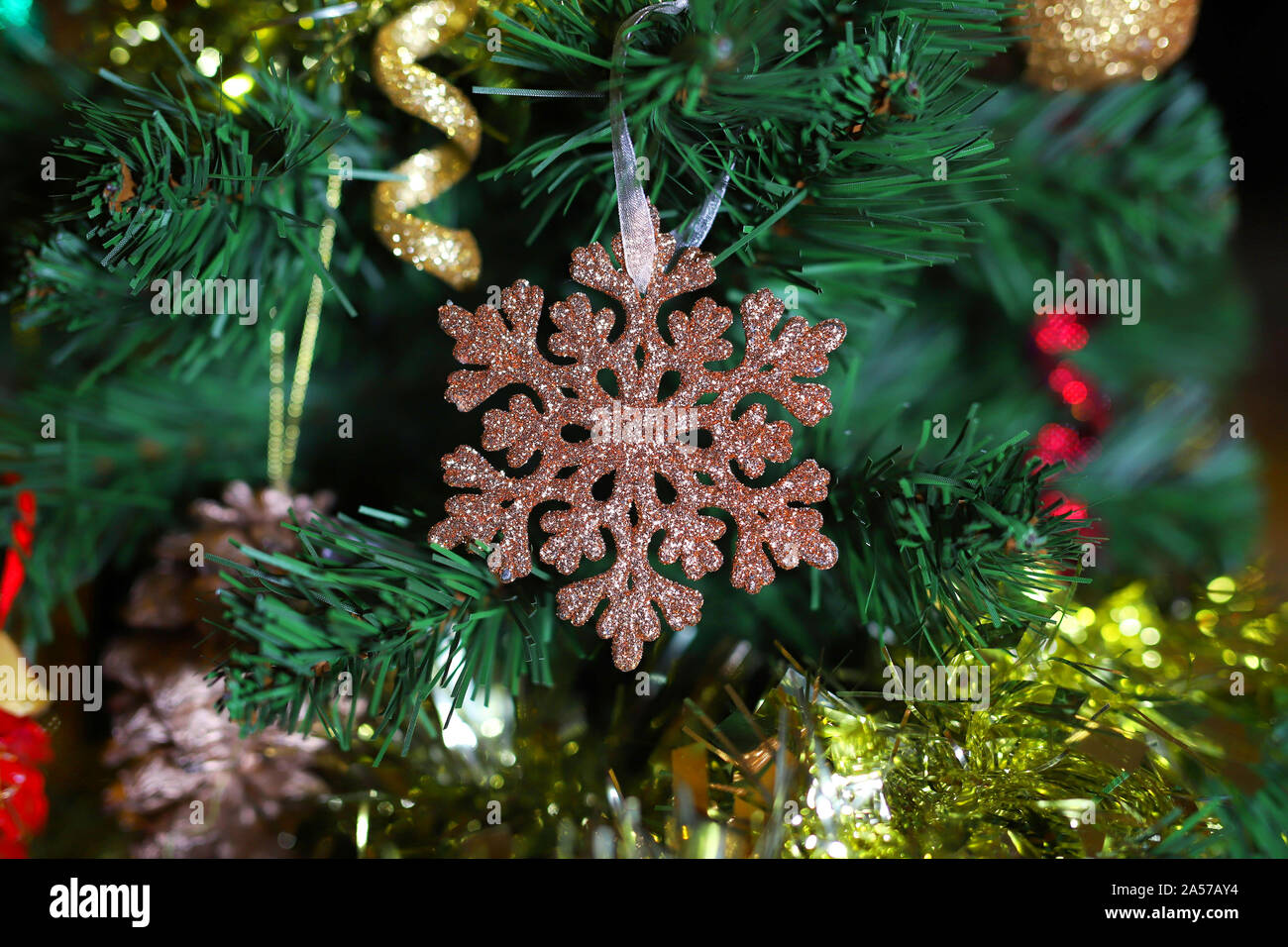Christmas tree decorations, Christmas tree boom Stock Photo - Alamy