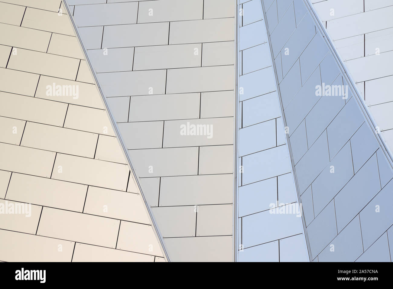 Close-up of geometrically designed building with white tiled walls ...