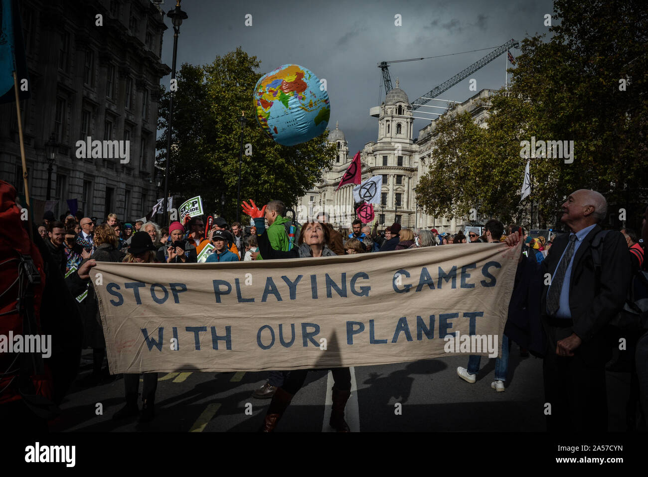 London, UK. 18th Oct, 2019. Activists sprayed red hands on government ...