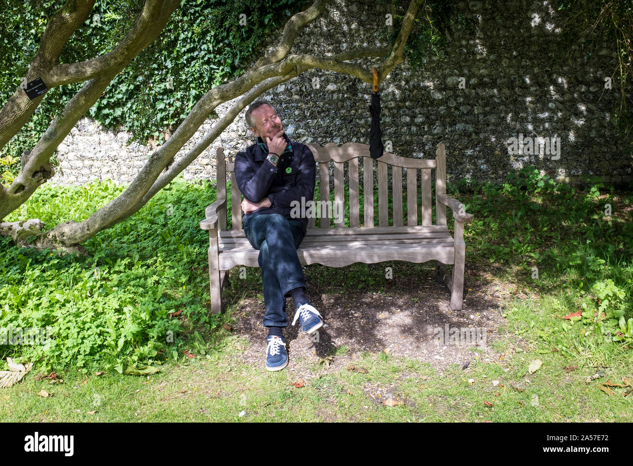 Man on bench under tree hi-res stock photography and images - Alamy